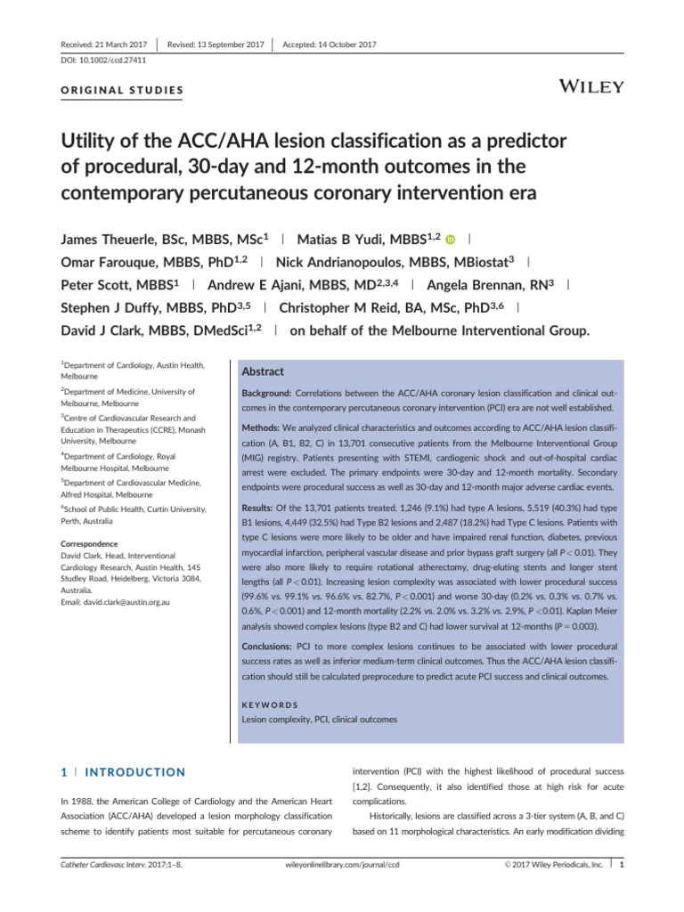 ACC/AHA Lesion Classification in PCI Outcomes | PDF | Percutaneous ...