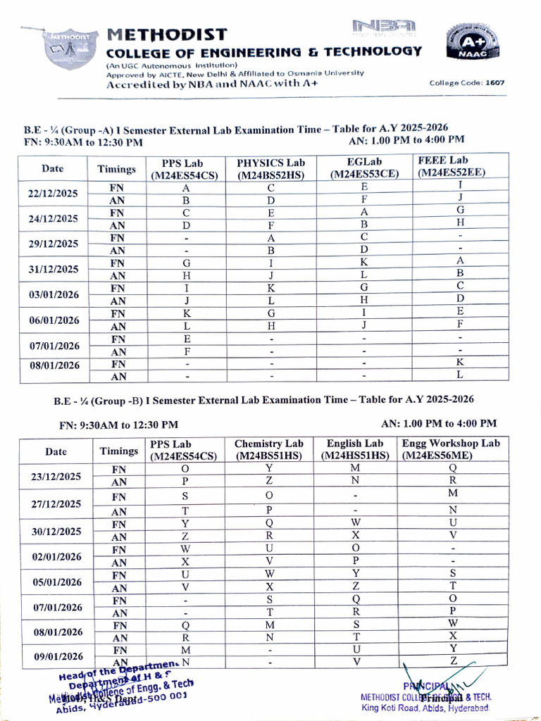 External Lab Time Table AY 25 26 | PDF | Higher Education