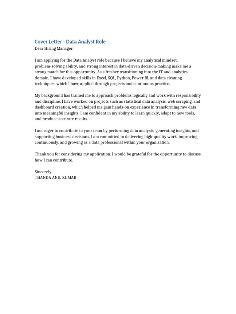 Data Analyst Cover Letter | PDF