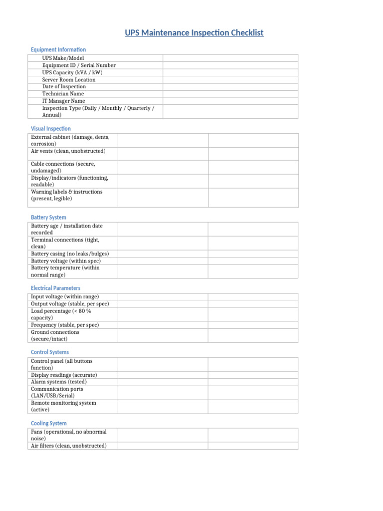 UPS Maintenance Checklist | PDF