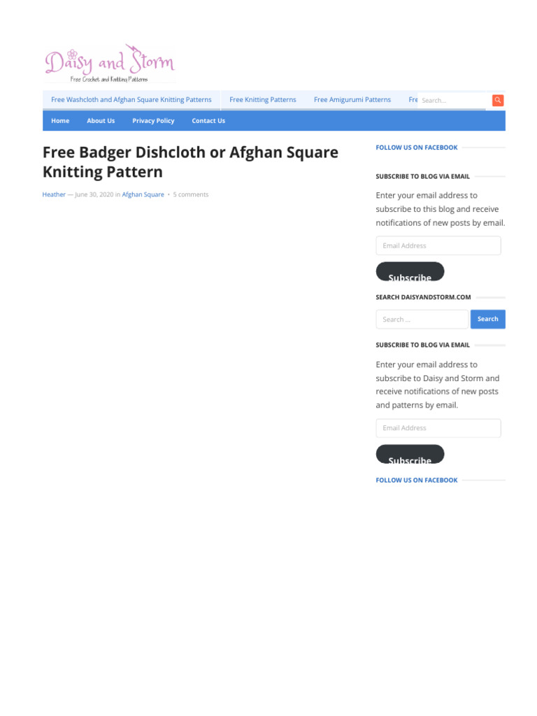 Free Badger Dishcloth or Afghan Square Knitting Pattern - Daisy and ...