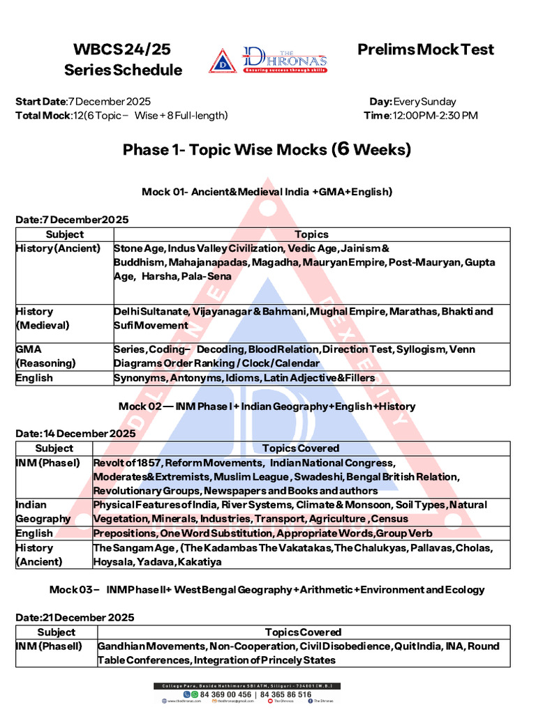 WBCS 2025 Prelims Mock Test Schedule | PDF | Natural Environment | Nature