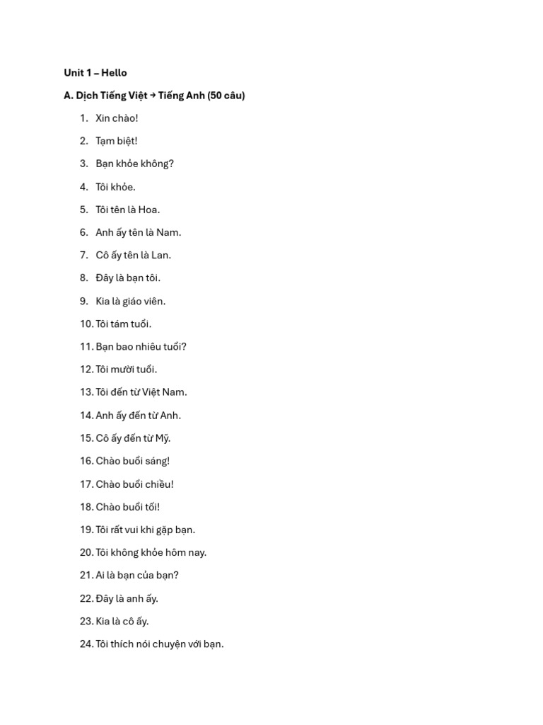 Unit 1-10 Lớp 3 | PDF