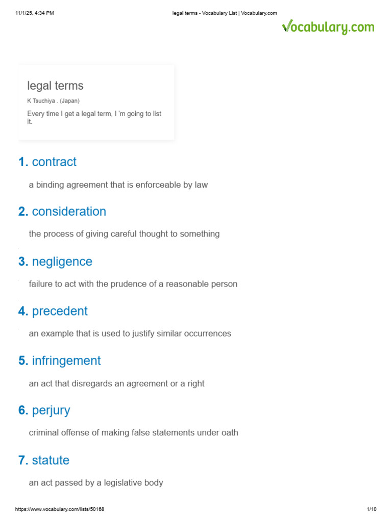 Legal Terms - Vocabulary List _ Vocabulary.com | PDF | English As A ...