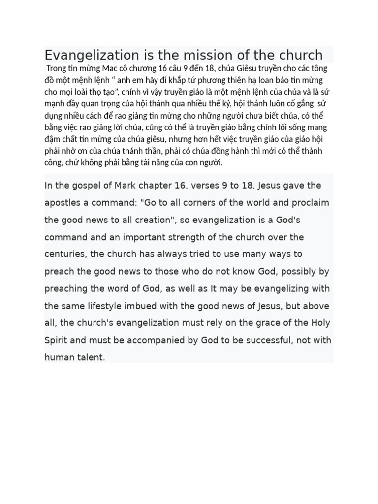 Evangelization Is The Mission of The Church | PDF