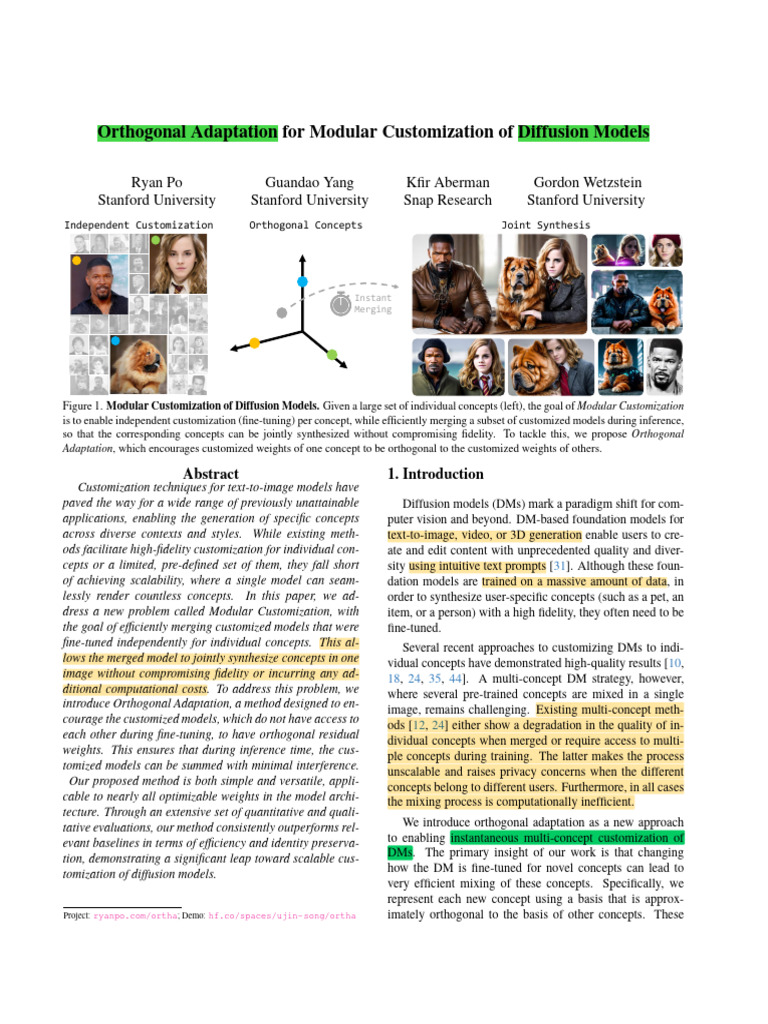 Orthogonal Adaptation for Modular Customization of Diffusion Models ...