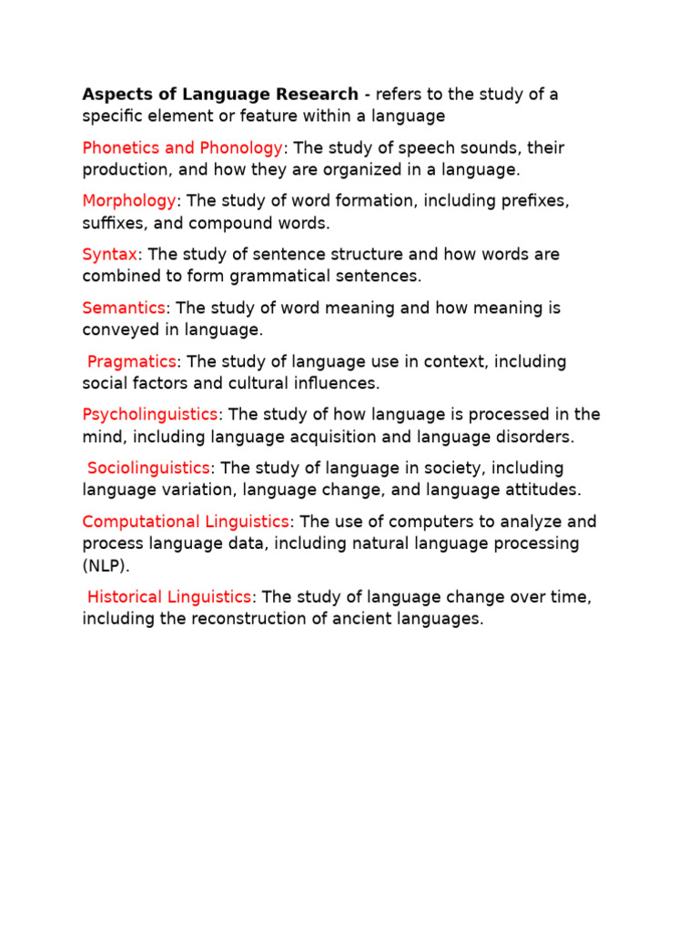 Aspects of Language Research | PDF