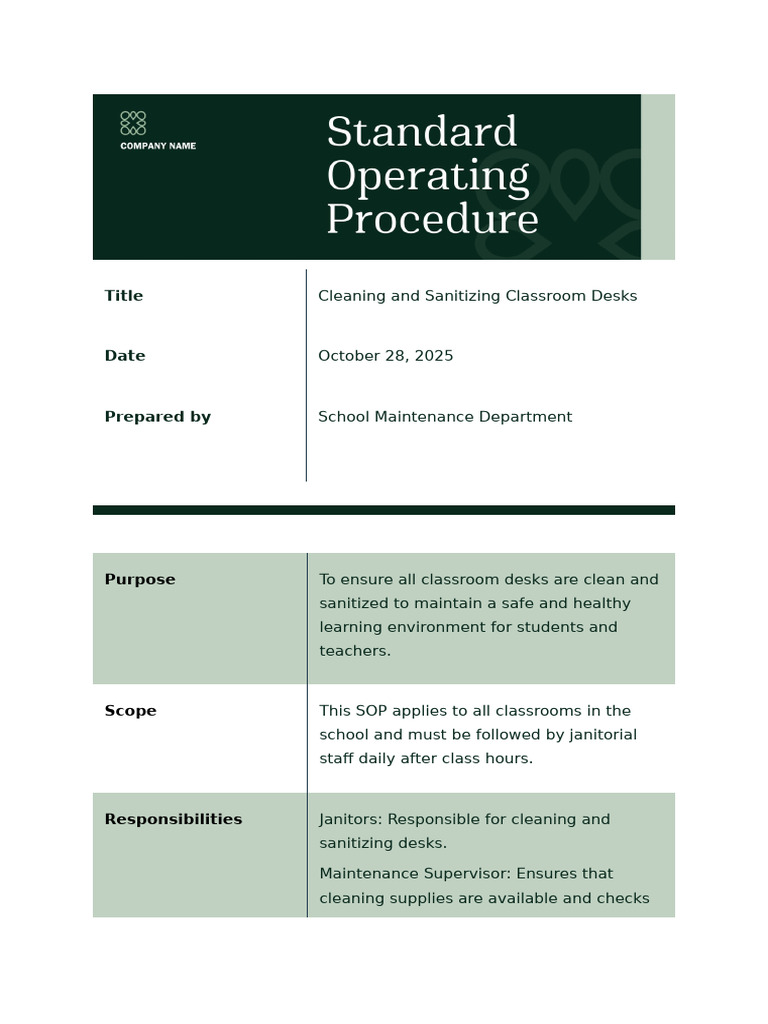 Standard Operating Procedure Doc in Dark Green Light Green Casual ...