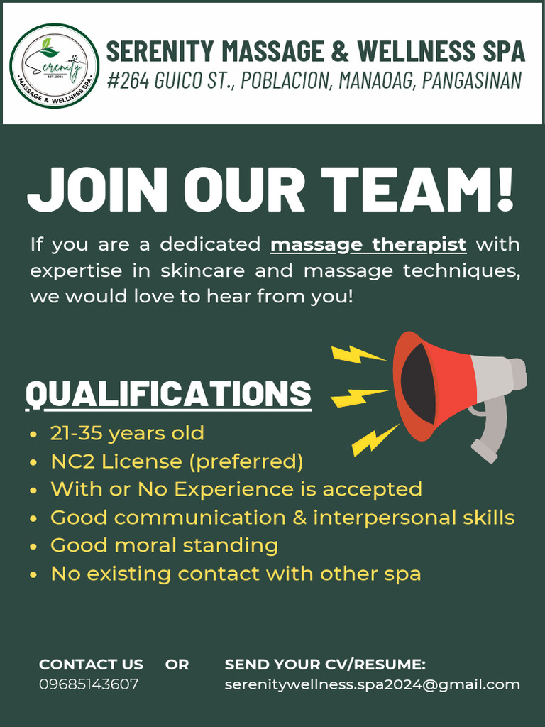 Spa Job Openings for Ages 21-35 | PDF
