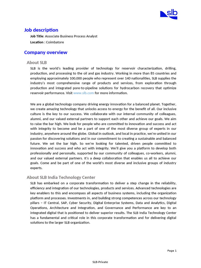 Associate Business Process Analyst Role | PDF | Petroleum Reservoir ...