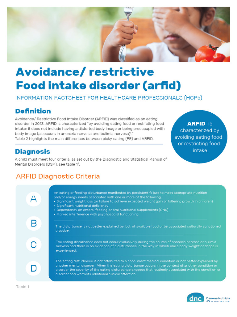 Avoidance:Restrictive Food Intake Disorder (ARFID) Fact Sheet | PDF ...