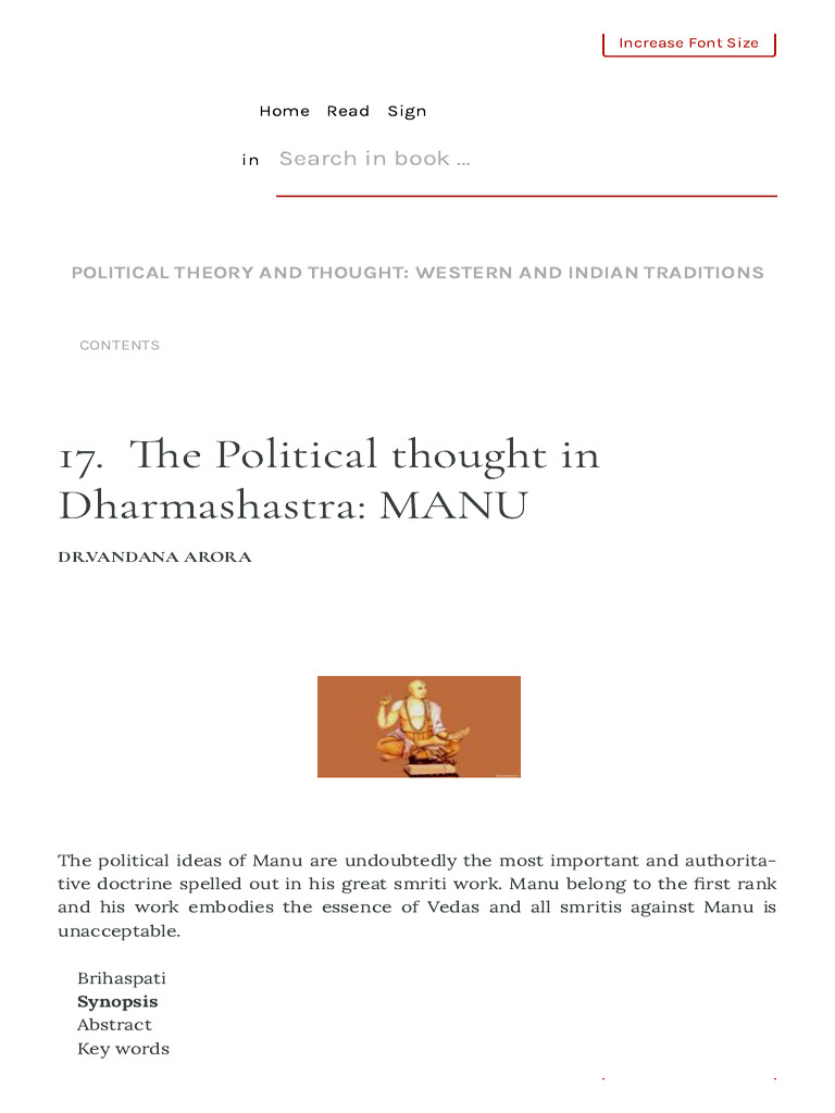 The Political Thought in Dharmashastra_ MANU – Political Theory and ...