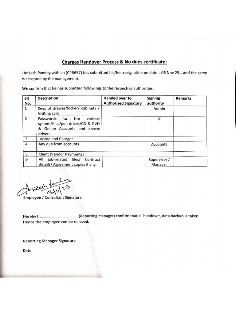 No Due Certificate - Ankesh Pandey | PDF