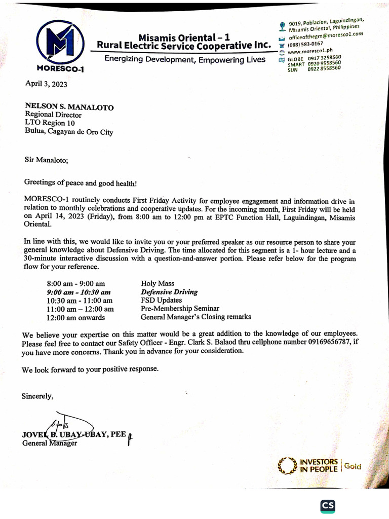 Defensive Driving Request Letter | PDF