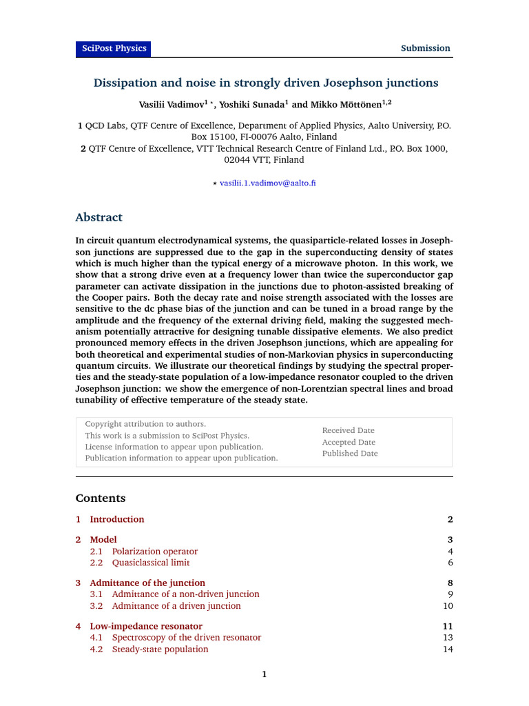 Dissipation and Noise in Strongly Driven Josephson Junctions | PDF ...