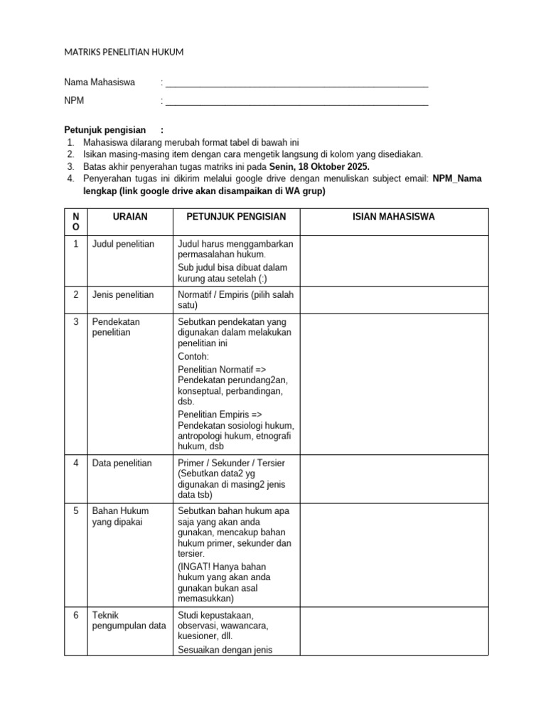 Panduan Matriks Penelitian Hukum | PDF