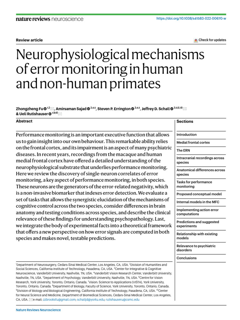 Neurophysiological Mechanisms of Error Monitoring in Human and Non ...