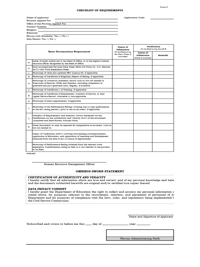 Job Application Requirements Checklist | PDF