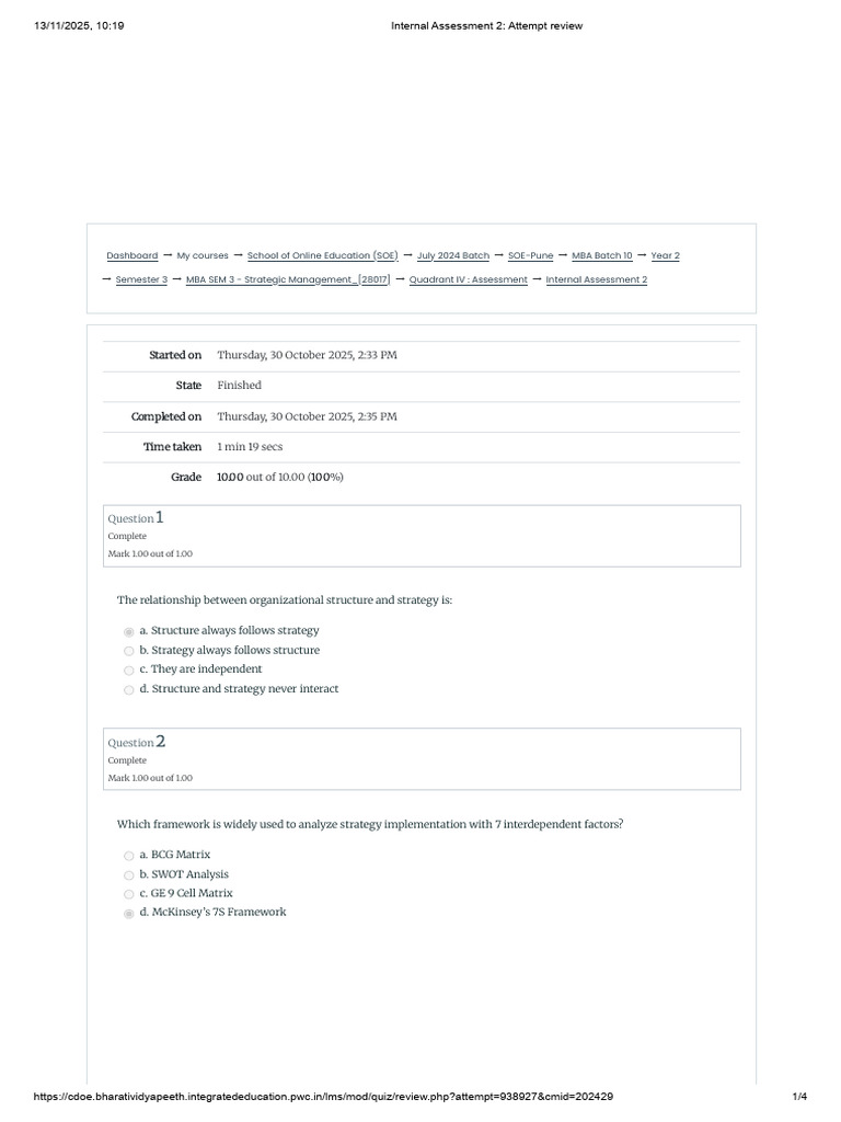 Internal Assessment 2 - MBA SEM 3 - Strategic Management - (28017 ...