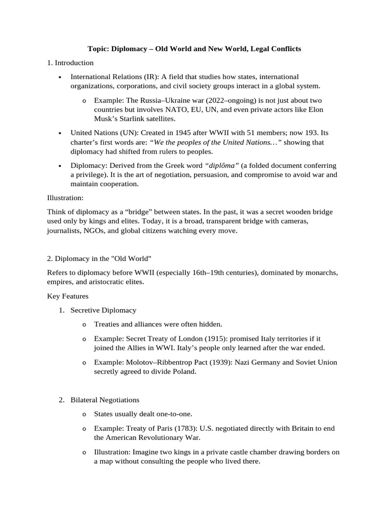 Diplomacy: Old vs. New World Dynamics | PDF | United Nations ...