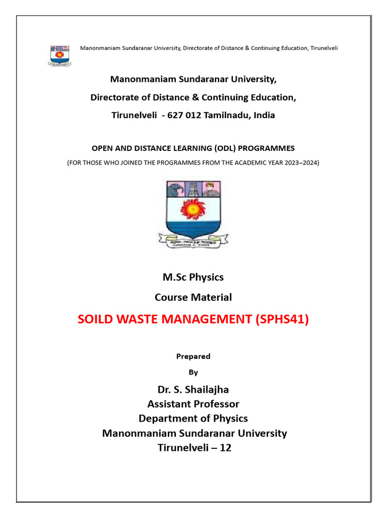 Solid Waste Management Course Material | PDF | Biodegradation | Waste