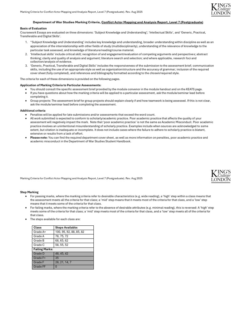 Marking Criteria for Conflict Analysis Report | PDF | Evaluation ...