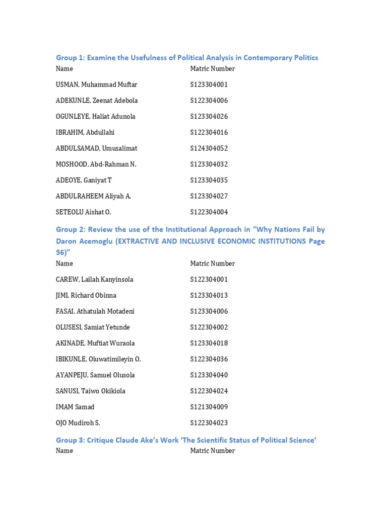 Random Student Groups 401 303-1 | PDF | Political Science