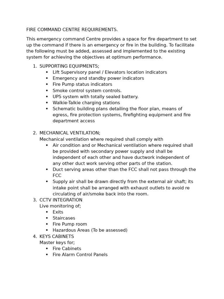 Fire Command Centre Requirements | PDF