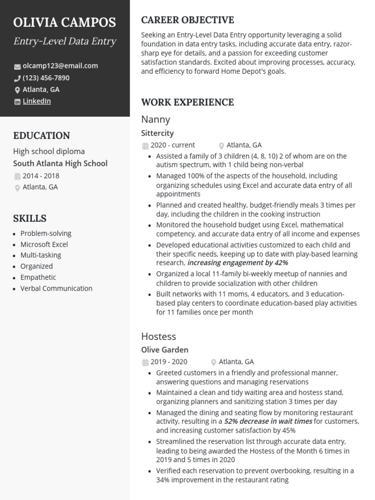 Entry-Level Data Entry Resume for Olivia | PDF | Restaurants