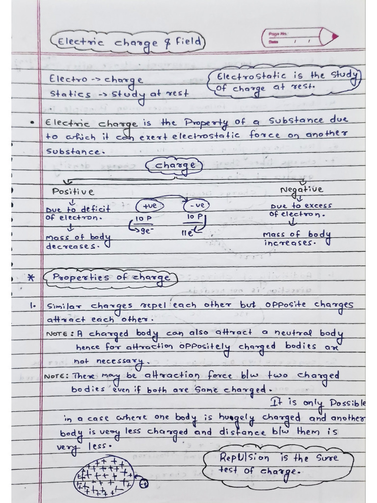 Class 12th Physics (Electric Charges and Fields) | PDF