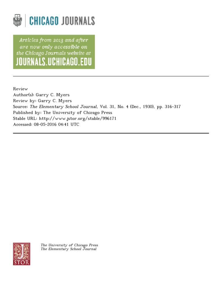 The University of Chicago Press The Elementary School Journal | PDF ...
