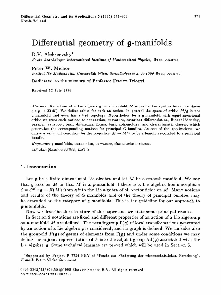 (Differential Geometry and Its Applications 1995-Dec Vol. 5 Iss. | PDF ...