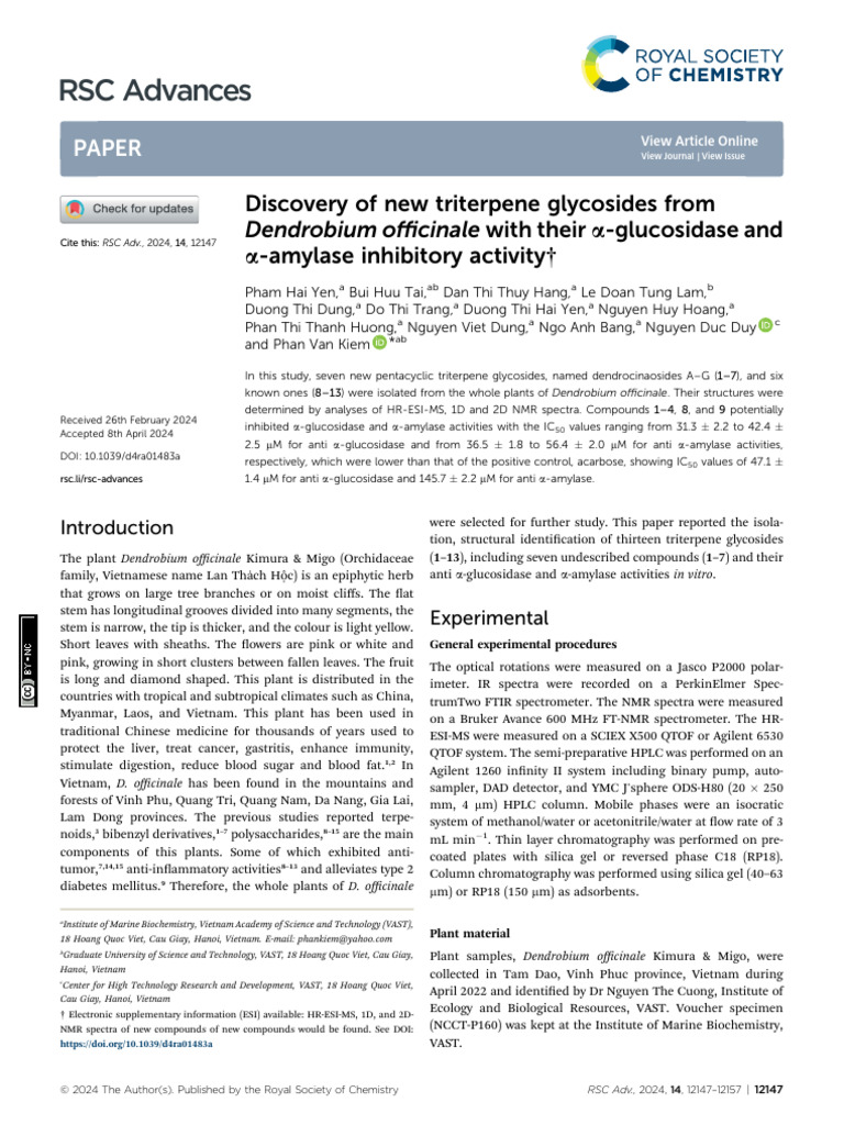RSC Advances 2024 - Dendrobium Officinale | PDF | High Performance ...