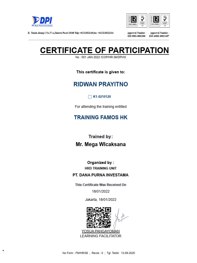 Hr.56 E-Certificate Participation PT - Dana Purna Investama | PDF