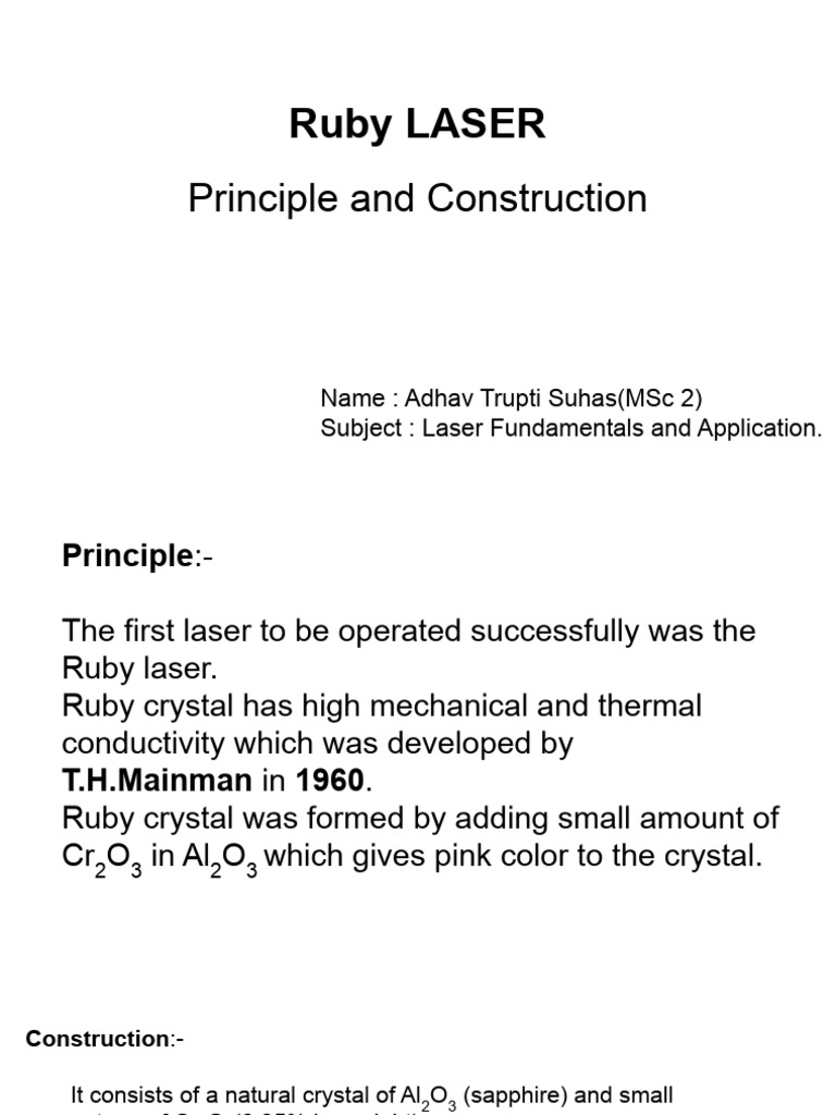 Ruby Laser: Principle and Construction | PDF