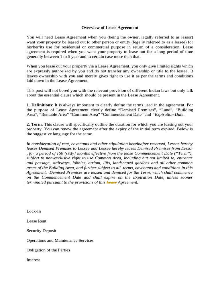 Essential Lease Agreement Clauses | PDF | Lease | License