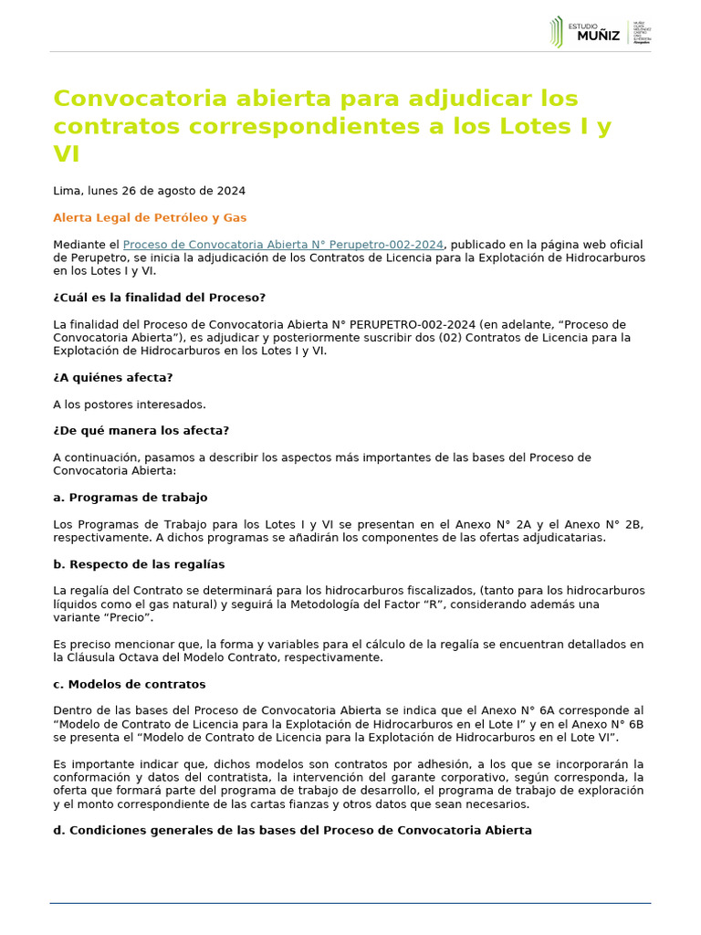 Convocatoria Abierta Para Adjudicar Los Contratos Correspondientes a ...