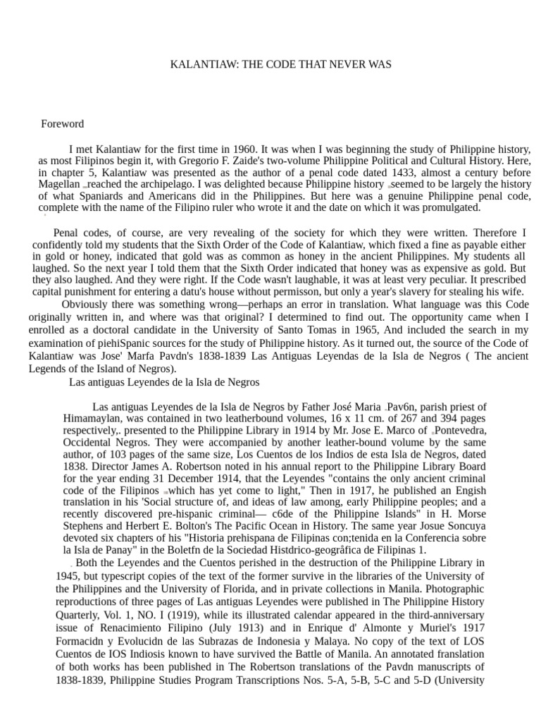 1) Kalantiaw - The Code That Never Was | PDF | Philippines