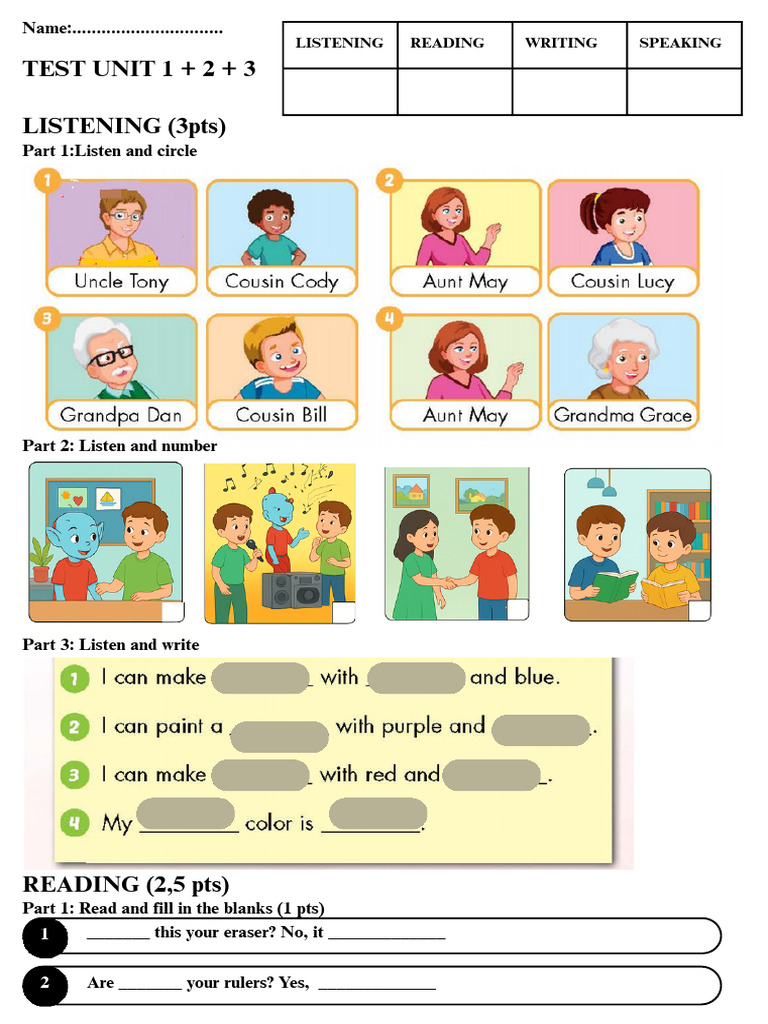 English Language Test Unit 1-3 | PDF