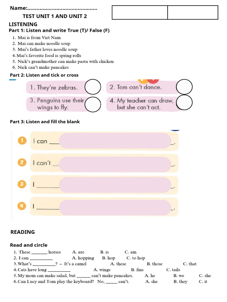 Test Unit 1 and 2 | PDF