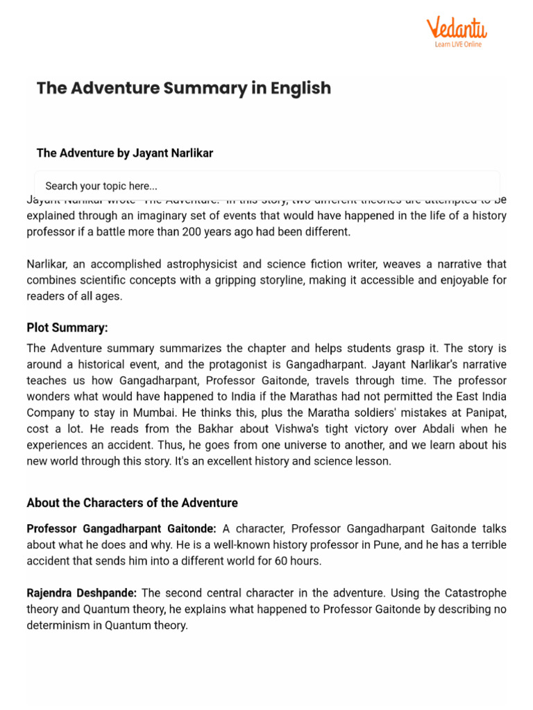 The Adventure Summary in English | PDF