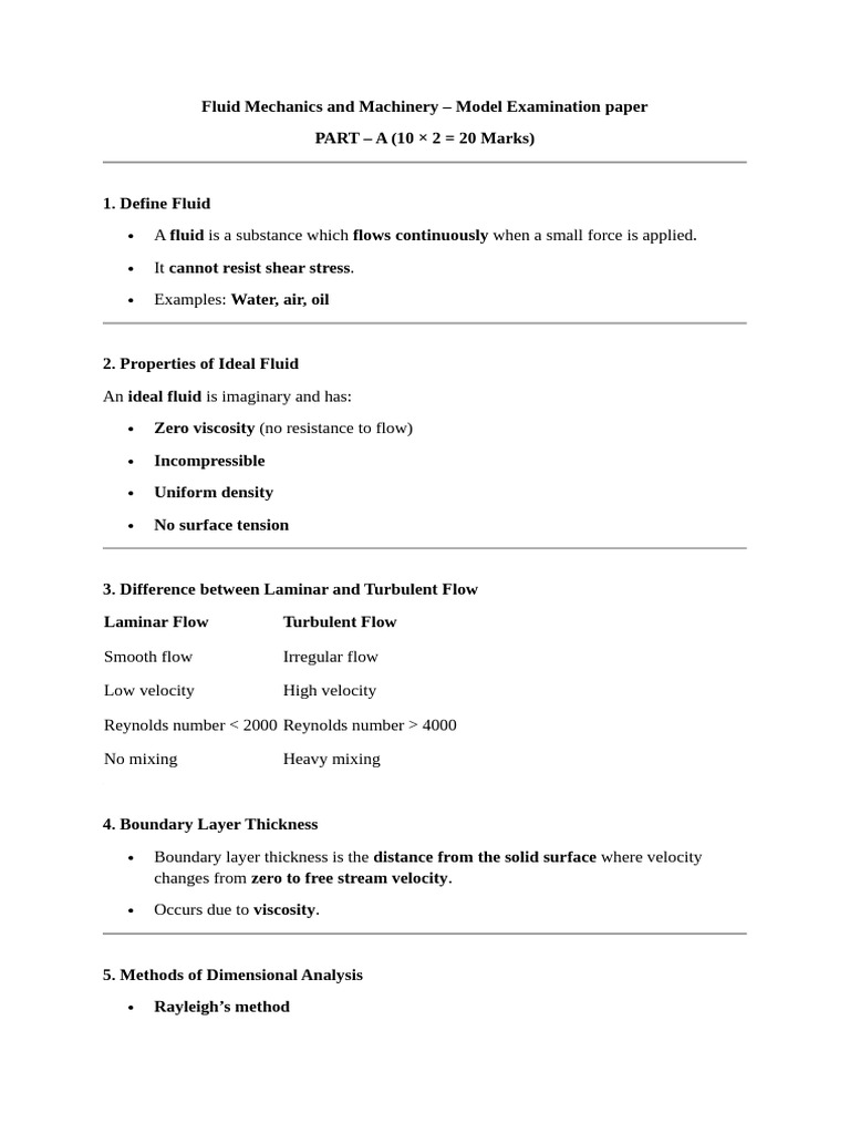 Fluid Mechanics Model Exam Paper | PDF | Boundary Layer | Reynolds Number