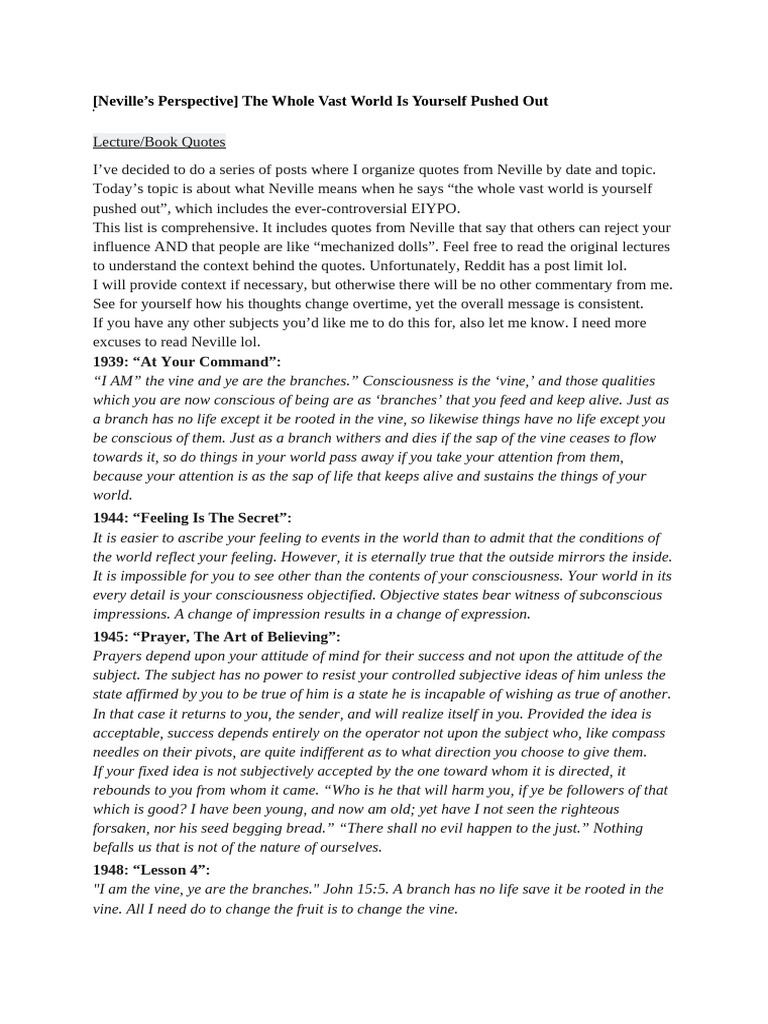 Neville's Quotes on Consciousness Explained | PDF | Thought | Experience