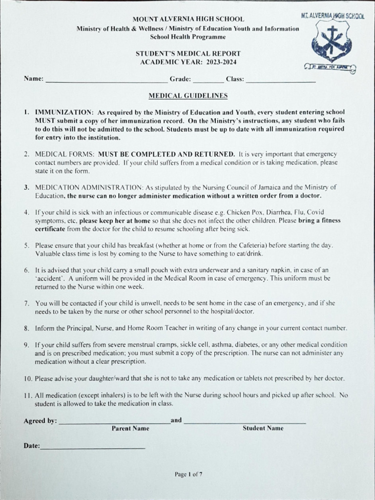 MT Alvernia High School Medical Form | PDF