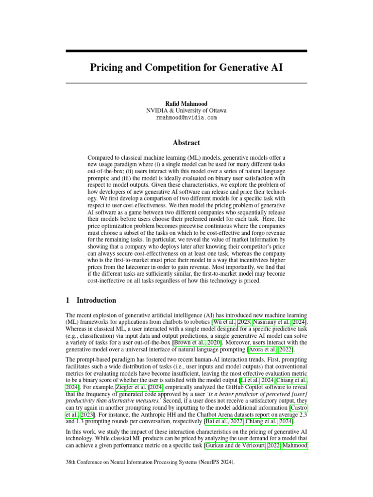 NeurIPS 2024 Pricing and Competition For Generative Ai Paper Conference ...