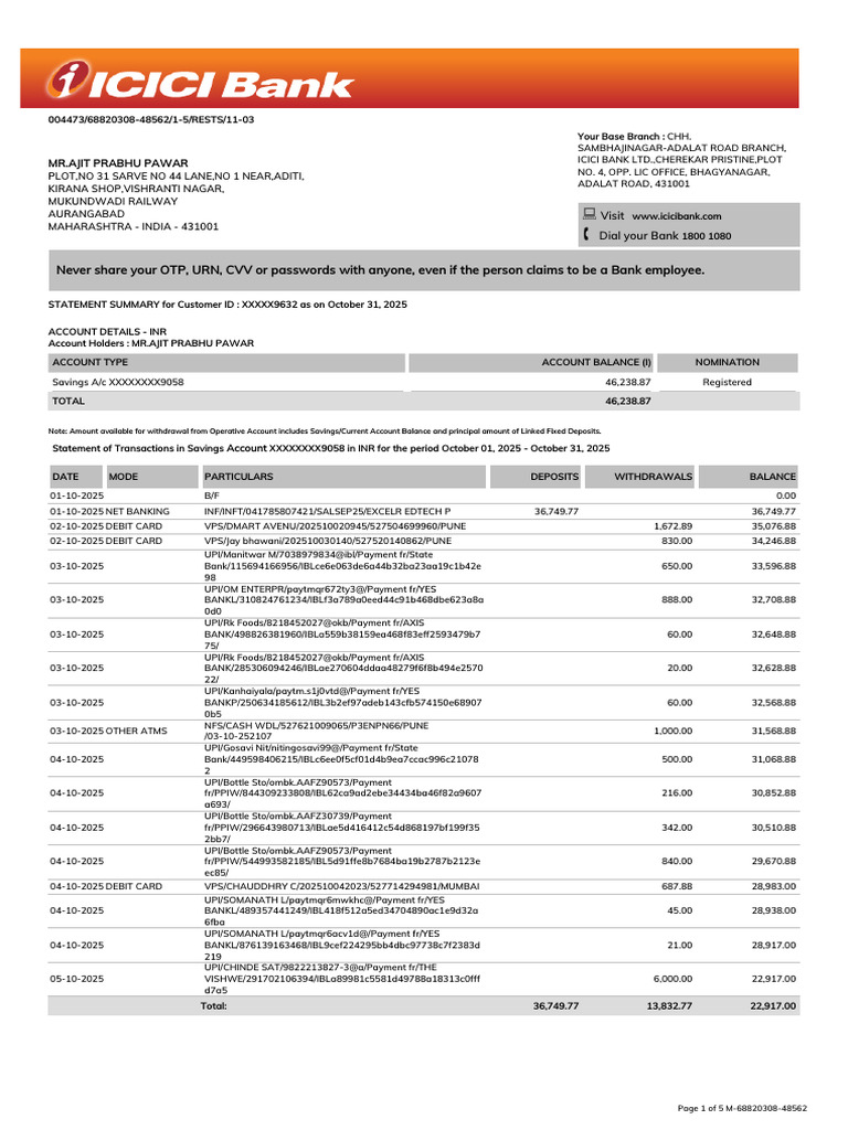 Statement 2025MTH10 632603129 Unlocked | PDF | Debit Card | Banks