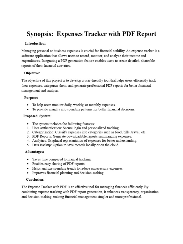 Synopsis Expance Tracker | PDF