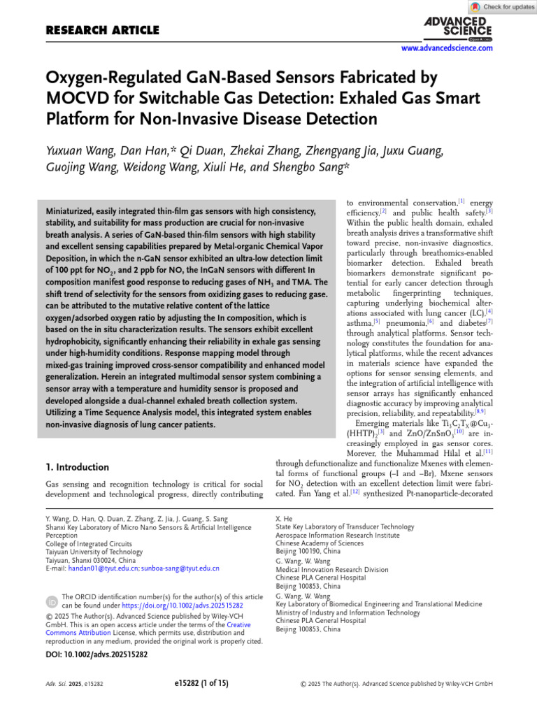 Advanced Science - 2025 - Wang - Oxygen Regulated GaN Based Sensors ...