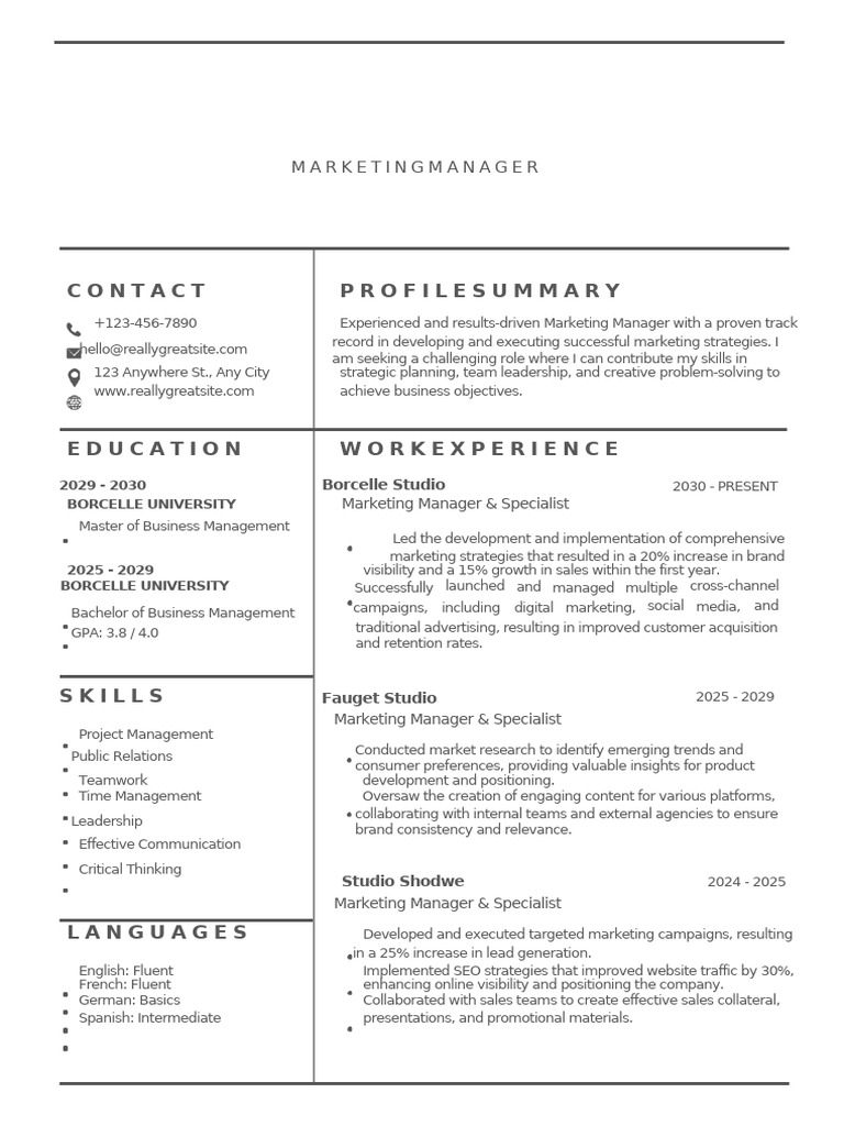 Minimalist White and Grey Professional Resume | PDF | Marketing ...