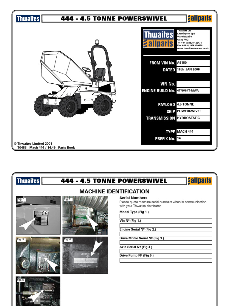 Thwaites 4.5 Tonne Powerswivel Parts Manual | PDF | Axle | Car